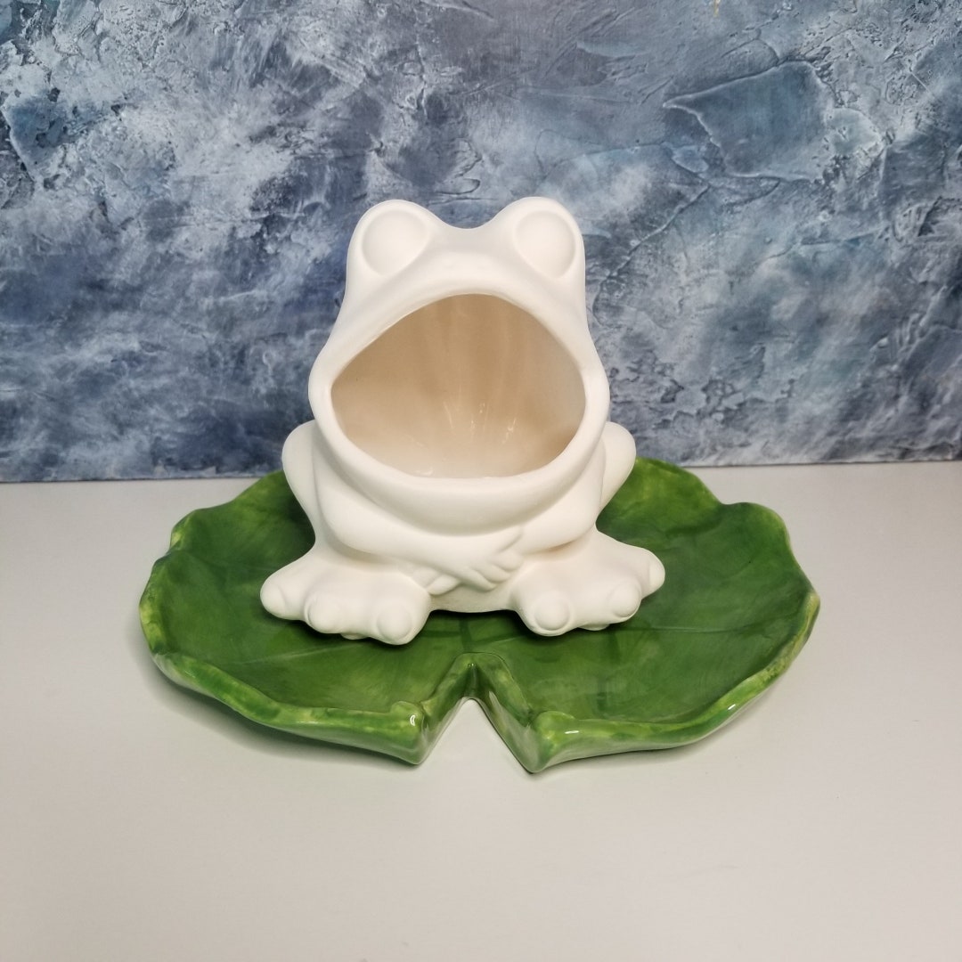 BISQUE - Ready to Paint - 2 Pieces - Frog Sponge Holder With Lily Pad ...