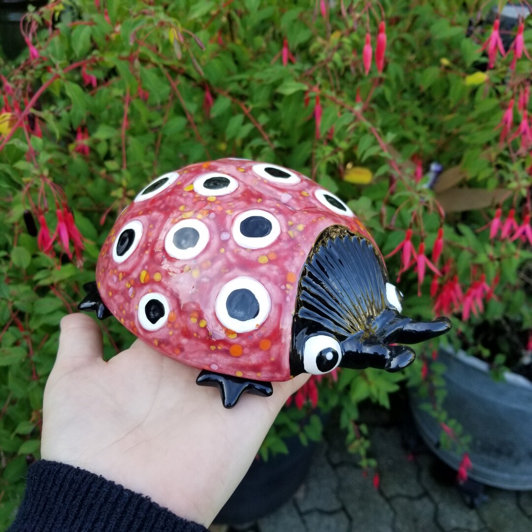 Two Piece Ceramic Ladybug/ladybeetle Jewelry Container, Trinket Dish ...
