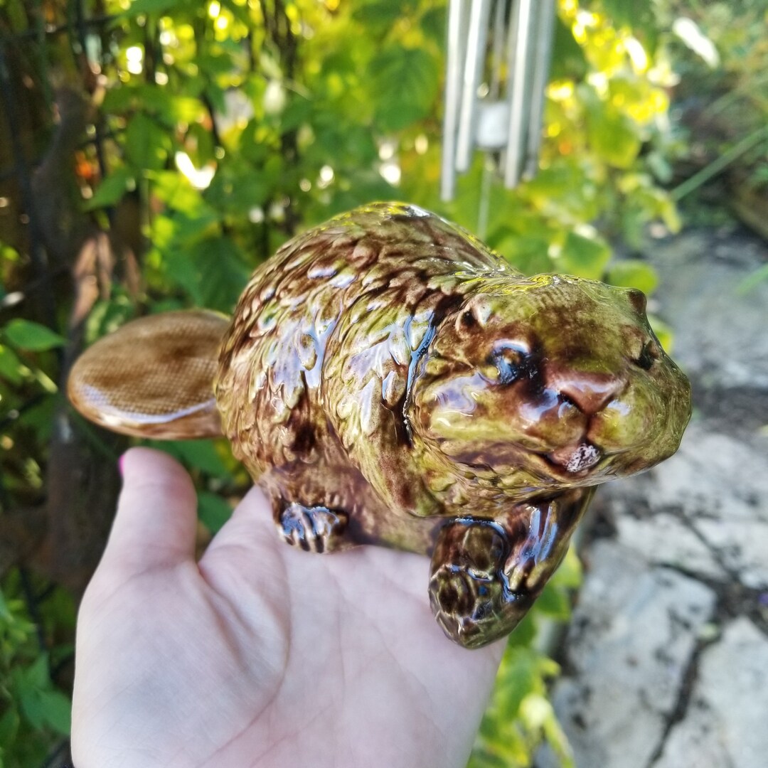 Ceramic Beaver With Log Hand Painted Ornament Planter or - Etsy
