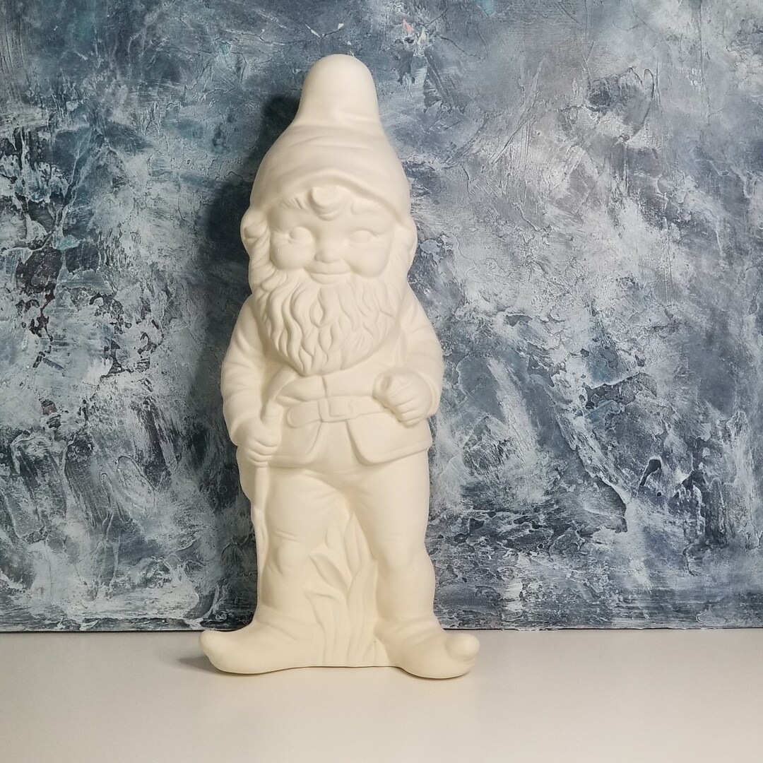BISQUE - Ready to Paint - Garden Gnome Standing Walking Stick, Thinking ...