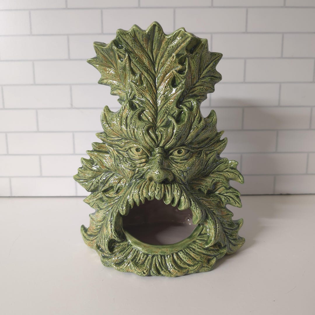 Retro Ceramic Green Leafman Chimenea, Chimney, Incense Candle Burner - Etsy