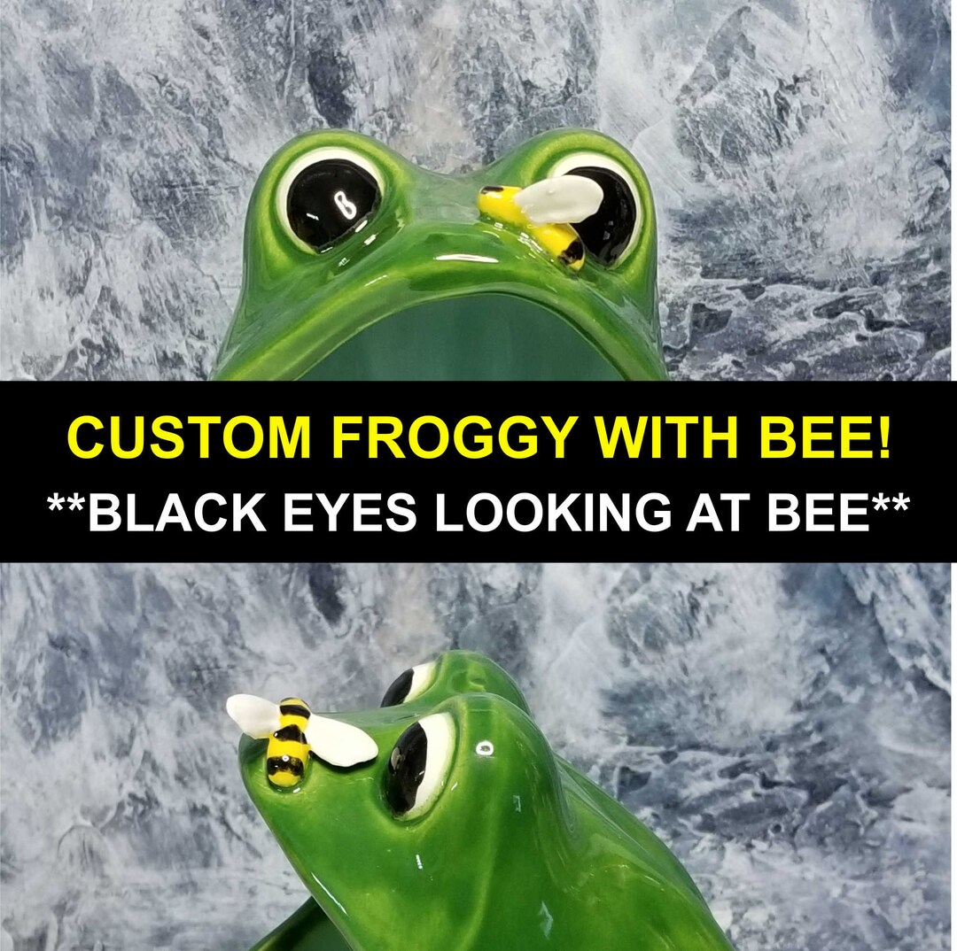 CUSTOM COLOUR - Ceramic Sink Frog With Bee & Flower ***eyes Looking at ...