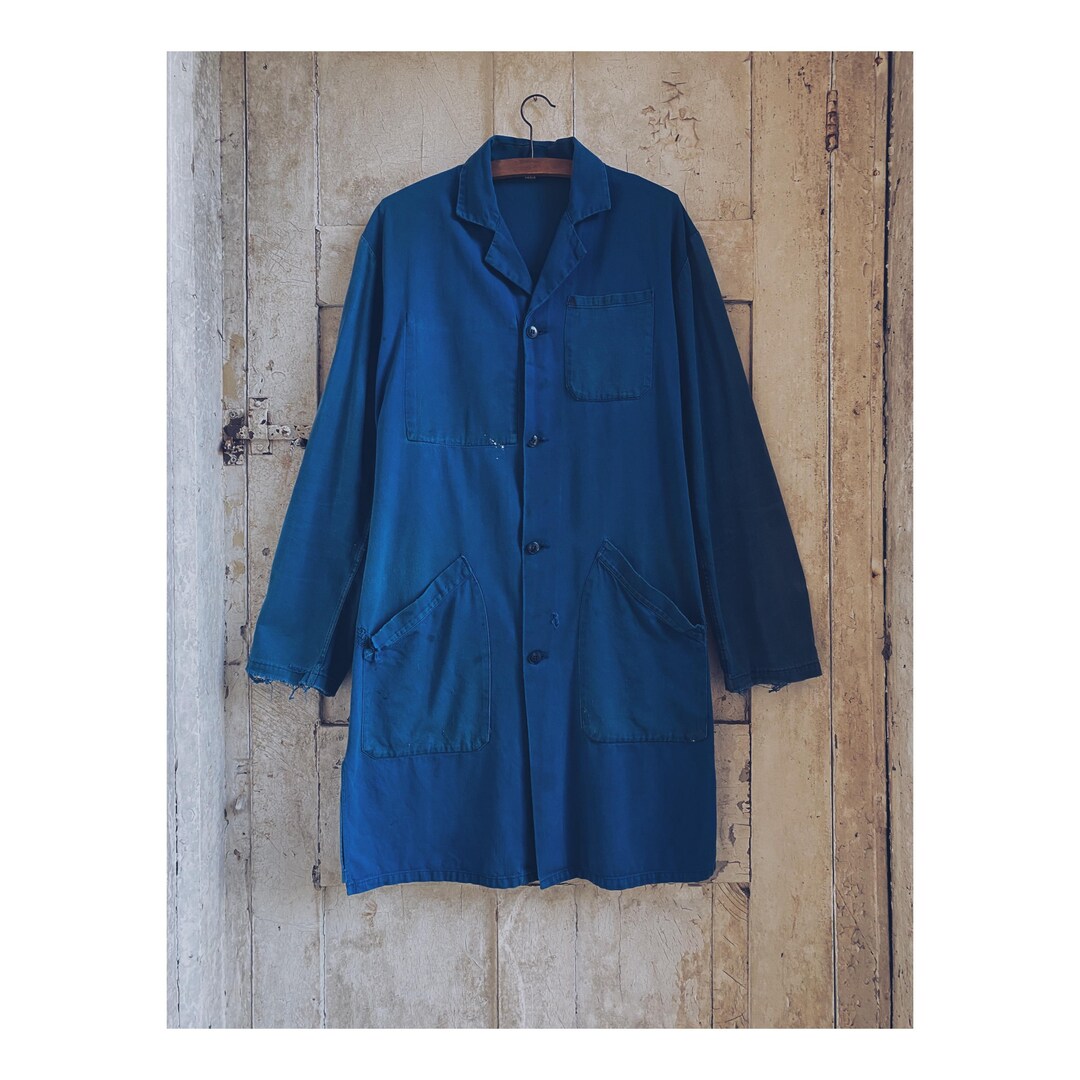 French Blue De Travail Duster Jacket, French Work Wear, Coat, Chore ...