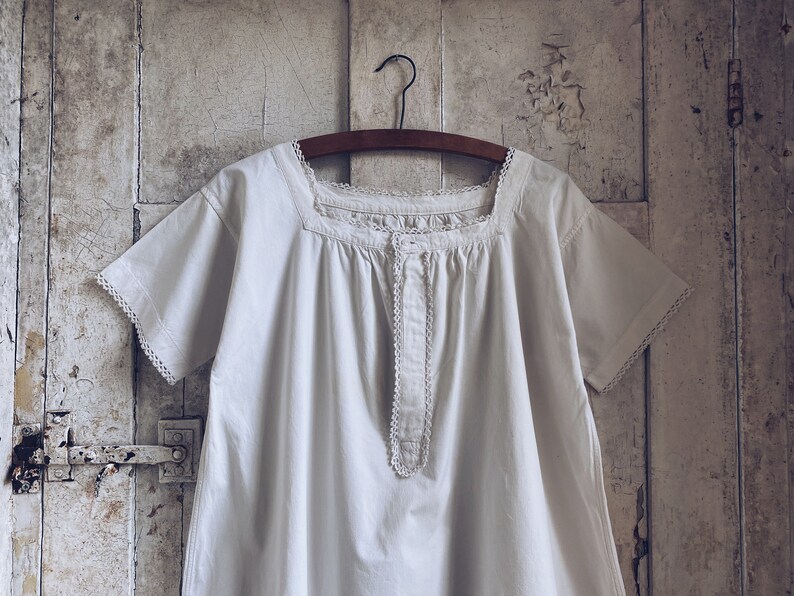 Antique French White Cotton Night Gown, Night Dress, Smock, Dress. C ...