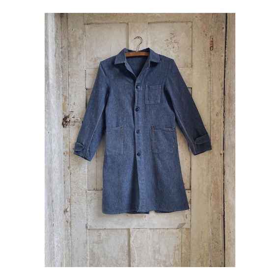 Antique French Workwear Duster: Blue Salt & Pepper Ch… - Gem