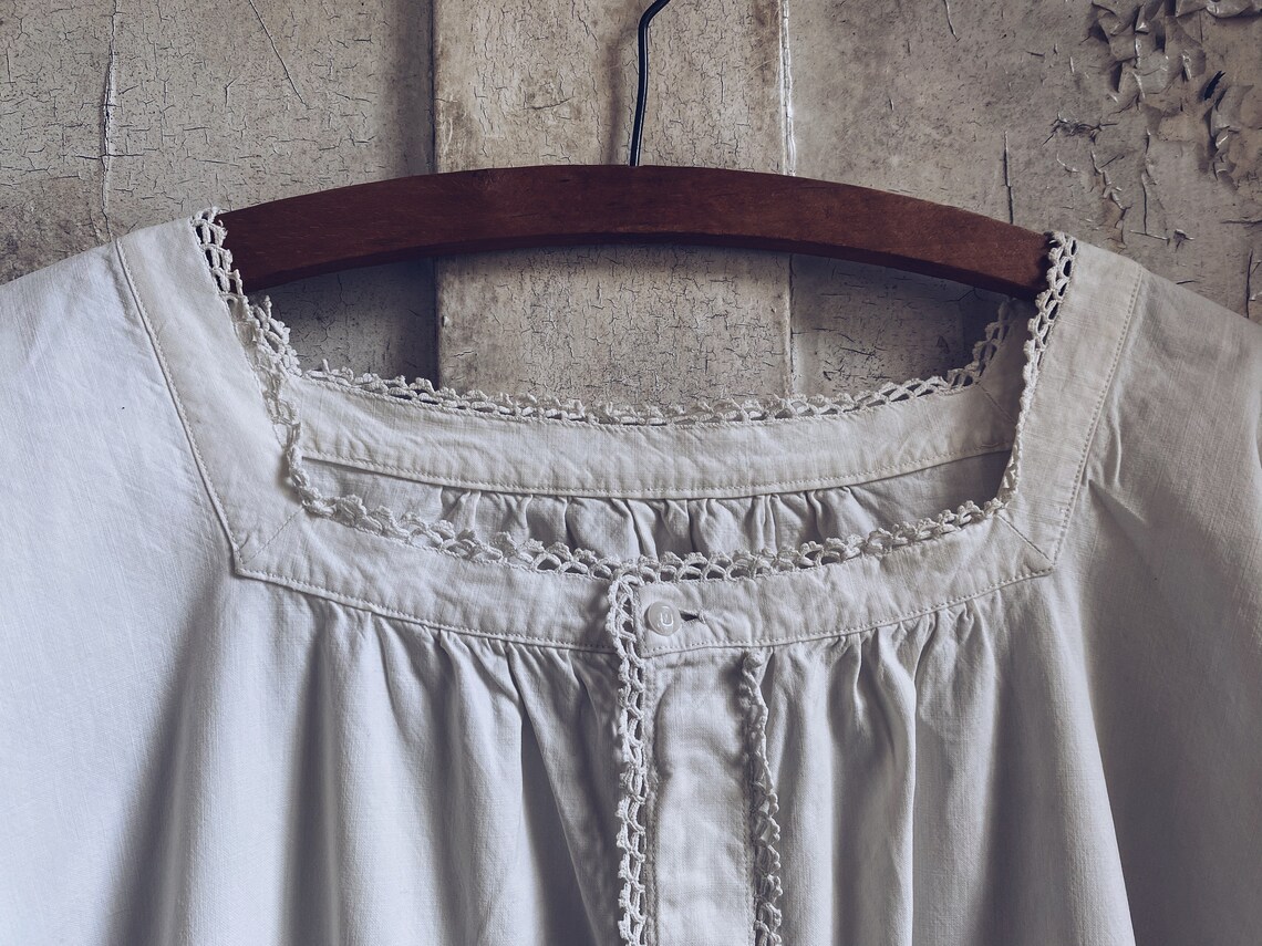 Antique French White Cotton Night Gown, Night Dress, Smock, Dress. C ...