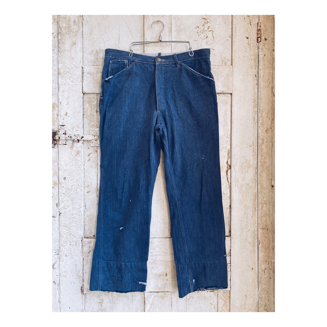 Vintage French Denim Trousers, Pants, Distressed, Workwear, Bleu De ...