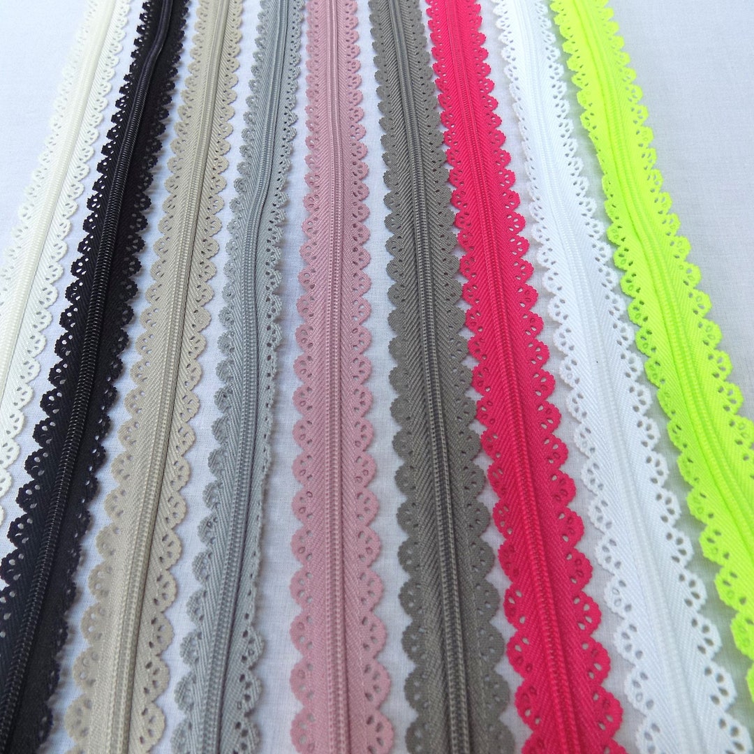 Lace Edge Zipper - 20cm 55cm 60cm - Decorative Lace Trim Zips - 9" 22 ...