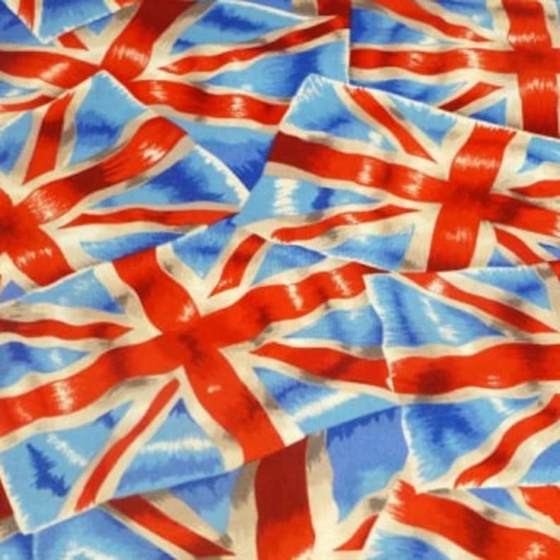 British Union Jack Cotton Fabric London UK VE Day Flag Material Fat ...