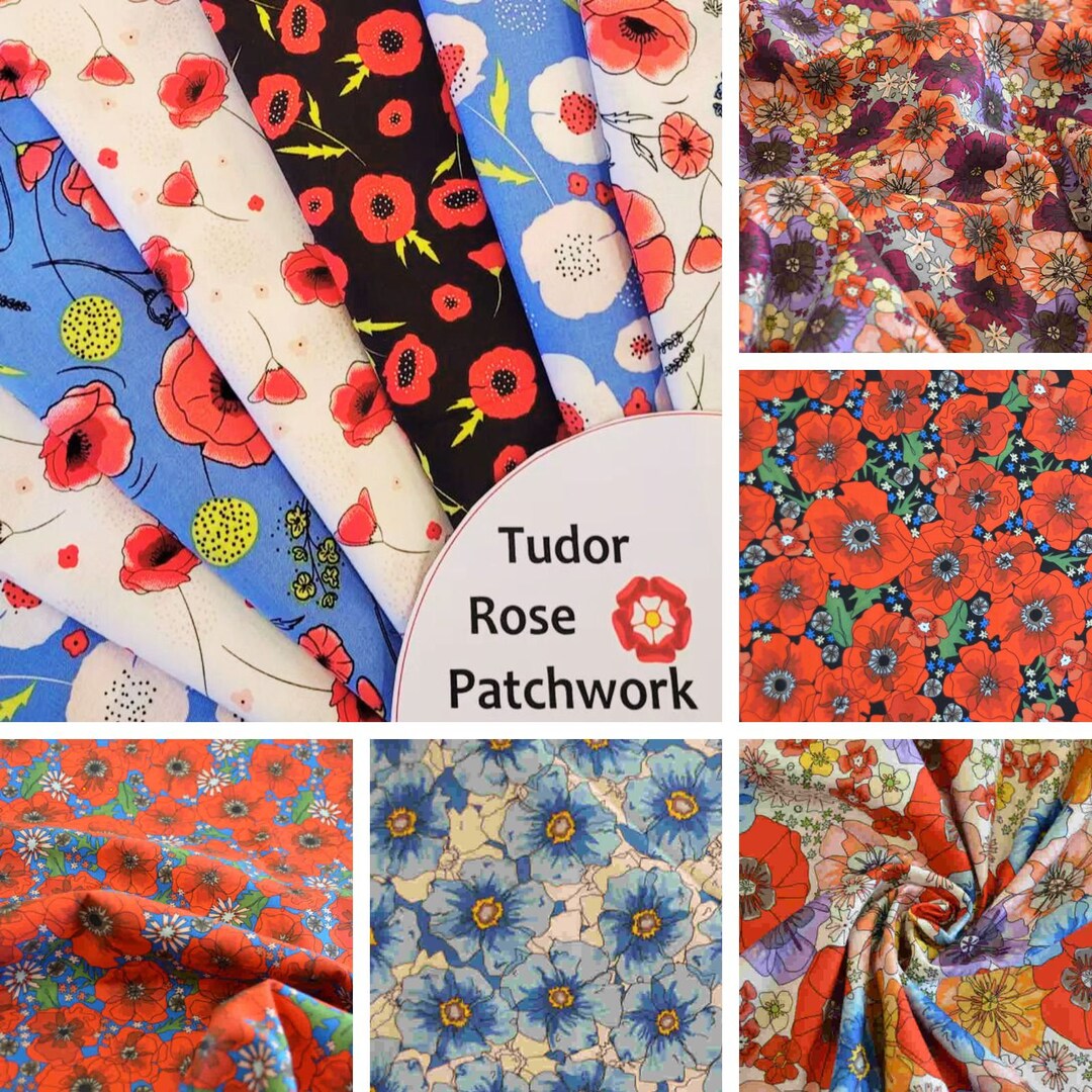 Red Poppy Cotton Fabric FAT QUARTERS Remembrance Flowers Floral Poppies ...