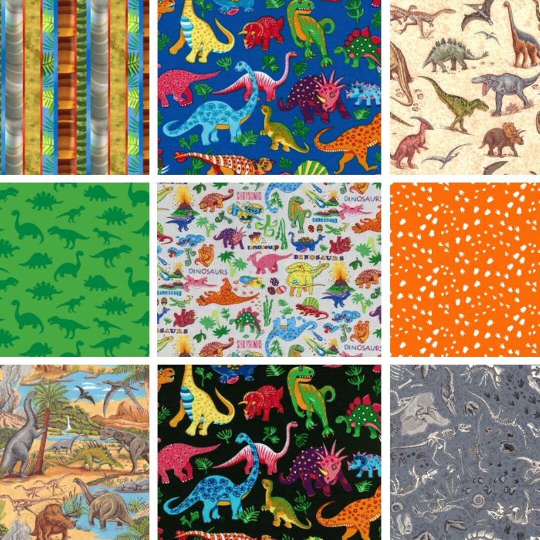 100% Cotton Fabric Fat Quarters Dinosaur Fossils Skeleton Footprints ...