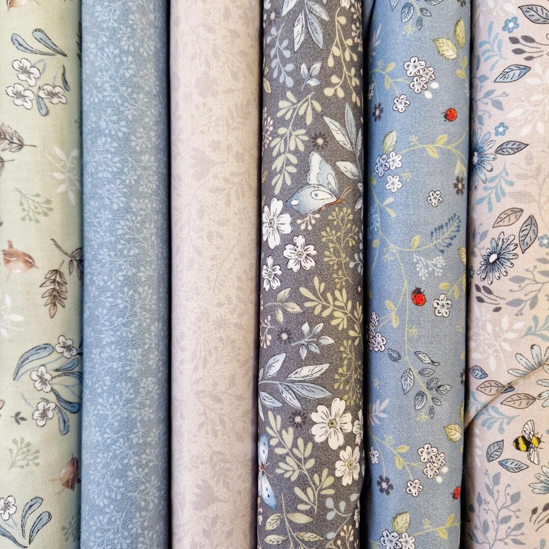 Nutex Meadow Cotton Fabric FAT QUARTERS | Ladybird Birds Bees Floral ...