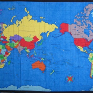 100% Cotton Fabric Panel World Map Flags Travel Geography - Etsy UK