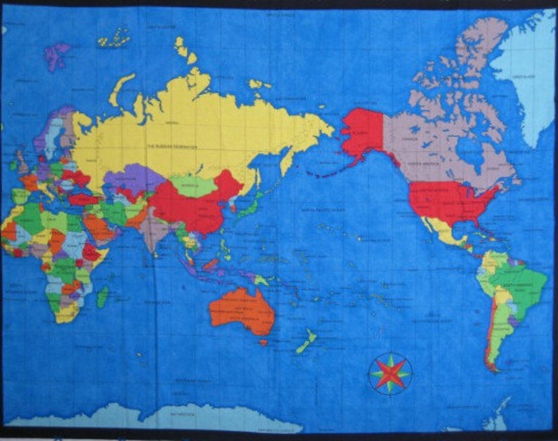 100% Cotton Fabric Panel World Map Flags Travel Geography | Etsy UK