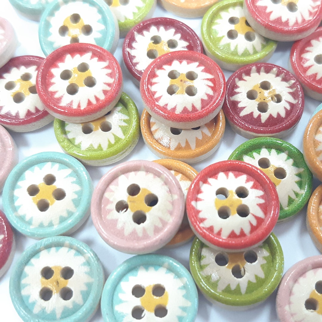 Wooden Daisy Flower Buttons 4 Hole 12mm X 10 Pack Knitting Sewing ...