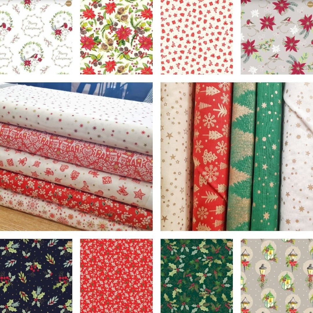 Christmas FAT QUARTERS Print Cotton Fabric Xmas Tree Craft Garland ...