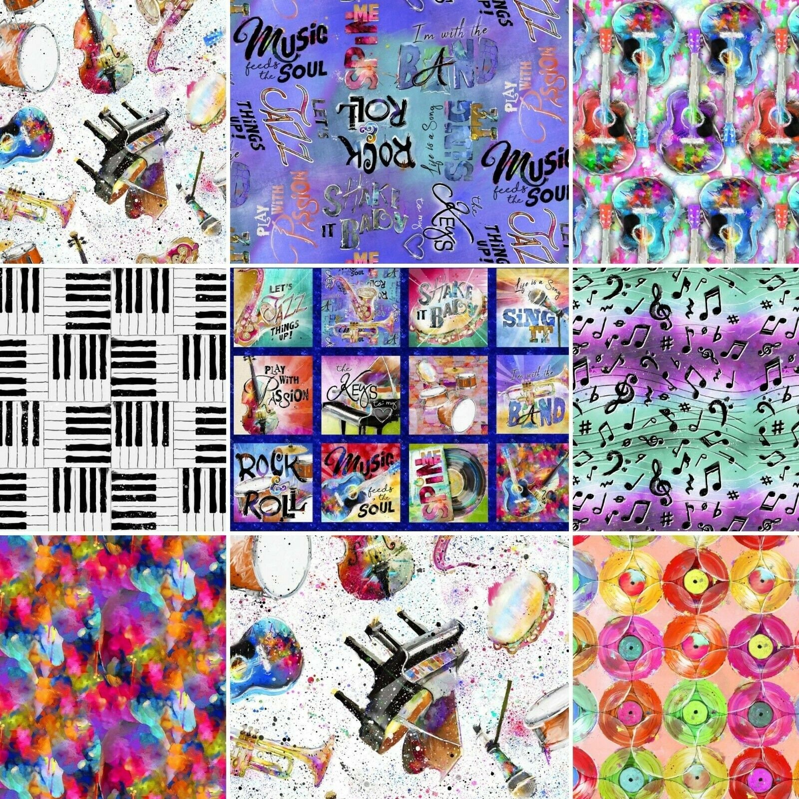 Cotton Fabrics Fat Quarters Vinyl Records Music Notes Guitar - Etsy