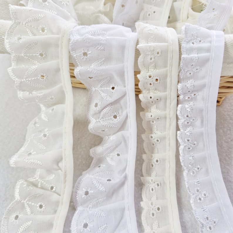 Broderie Anglaise Lace Gathered Trim White Sewing Craft - 25mm 45 Mm ...