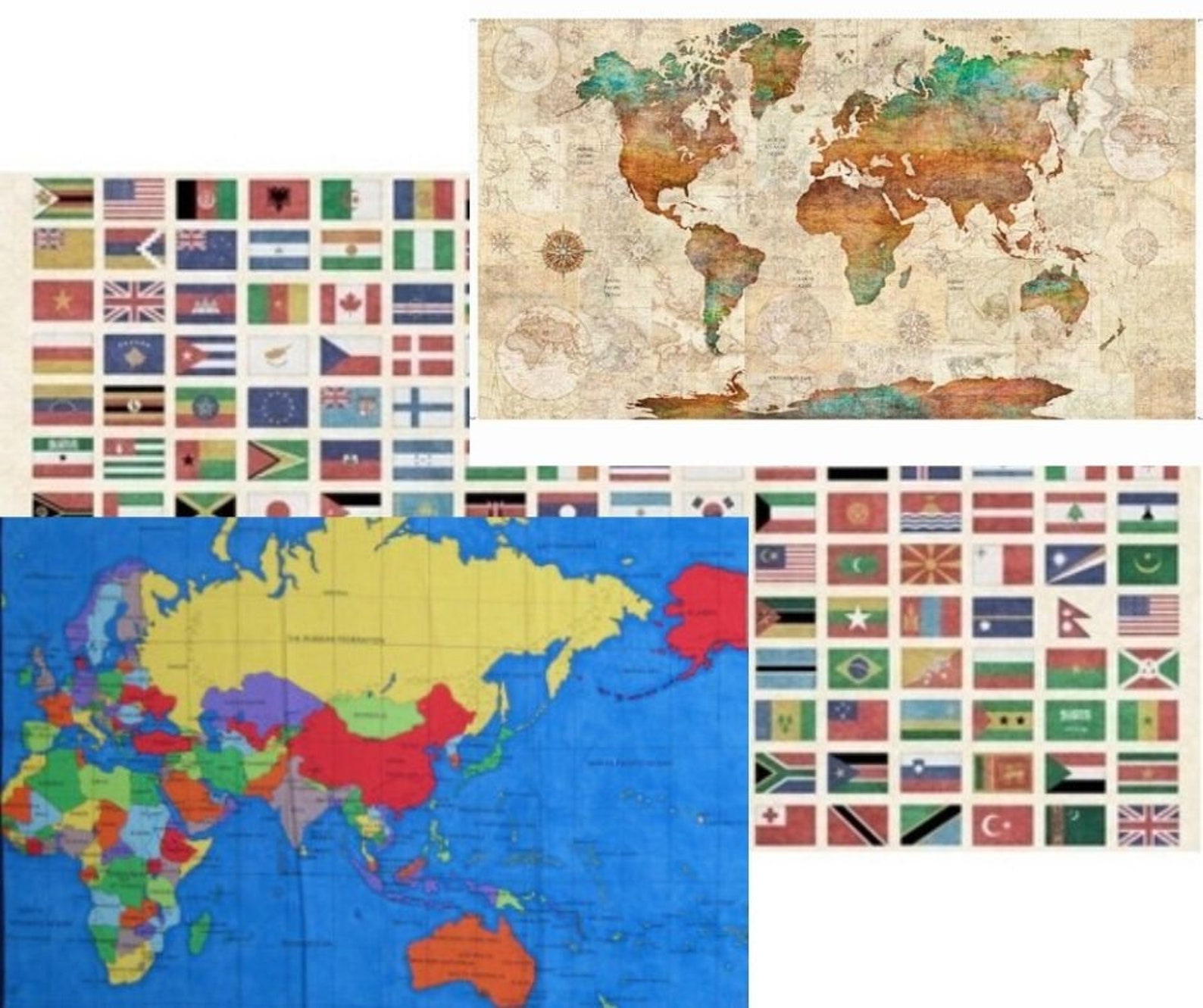 100% Cotton Fabric Panel World Map Flags Travel Geography - Etsy UK