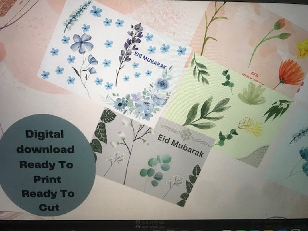 5 Floral Printable Eid Digital Cards Eid Mubarak Greeting - Etsy