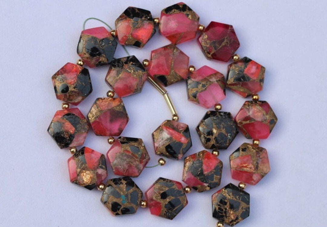 Natural, 20 RARE PINK Copper Obsidian Smooth Hexagon Briolette Gemstone ...