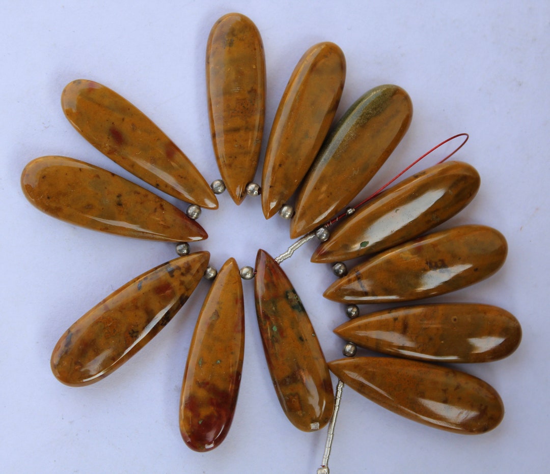 Natural, 10 Piece Smooth Fancy Jasper Gemstone Teardrop Briolette Beads ...