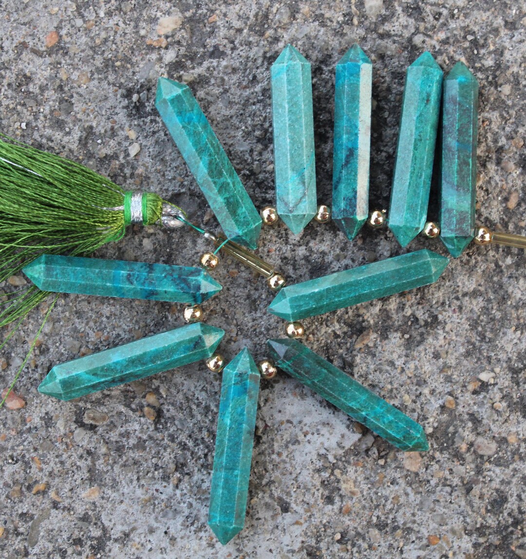 Natural, 10 Piece Fancy Bilateral Shape Chrysocolla Briollete Beads, 6 ...