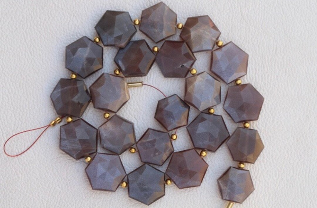 Natural, 20 Piece Faceted Hexagons Drilled Coffee Moonstone Briolette ...