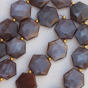 Natural, 20 Piece Faceted Hexagons Drilled Coffee Moonstone Briolette ...