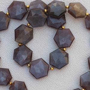 Natural, 20 Piece Faceted Hexagons Drilled Coffee Moonstone Briolette ...