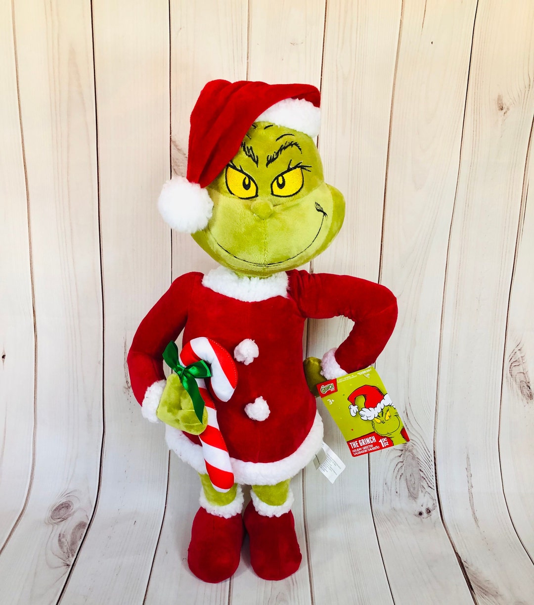 The Grinch Holiday Greeter Christmas Santa Suit Holding Candy Cane 22 ...