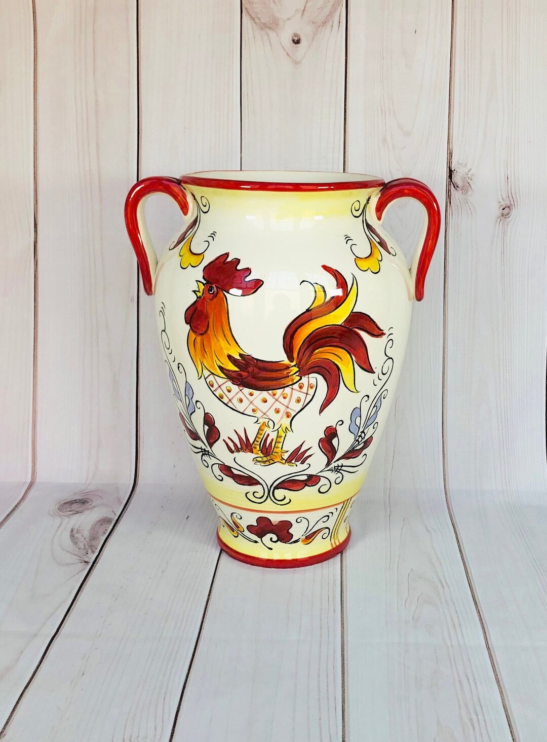 Rooster Large Double Handle Jug Ceramic Home Decor - Etsy