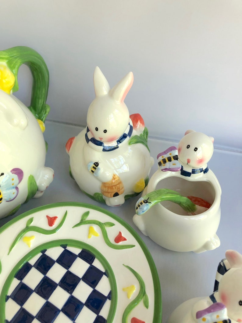 Miniature Ceramic Bunny Rabbit Tea Set Easter Spring Mercuries | Etsy
