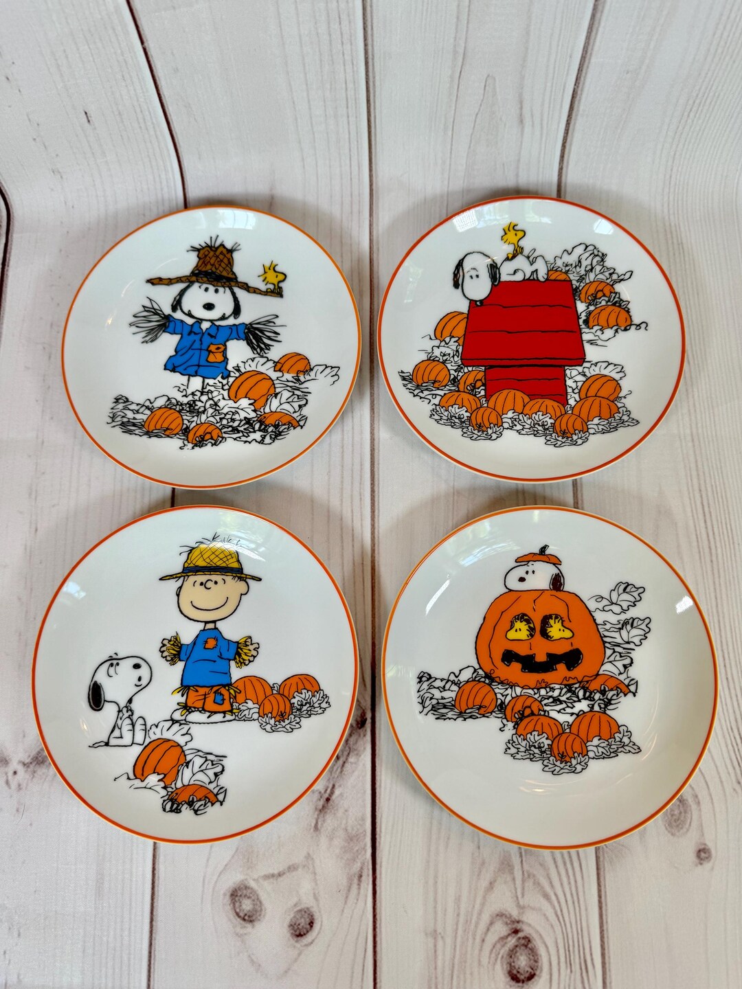 Peanuts Snoopy Halloween Fall Simple Scarecrow Appetizer Plates Set of ...