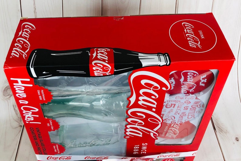 Coca Cola Glass Collectors Gift Set With Coasters Birthday - Etsy