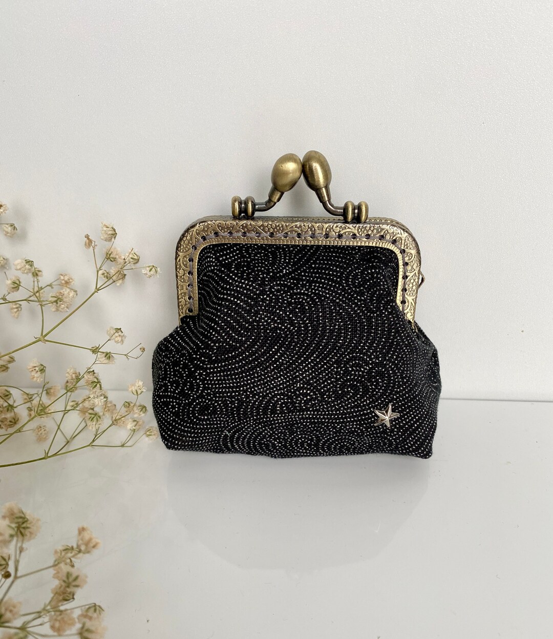 Henriette Coin Purse Japanese Fabric With White Dotted Nami Pattern on ...