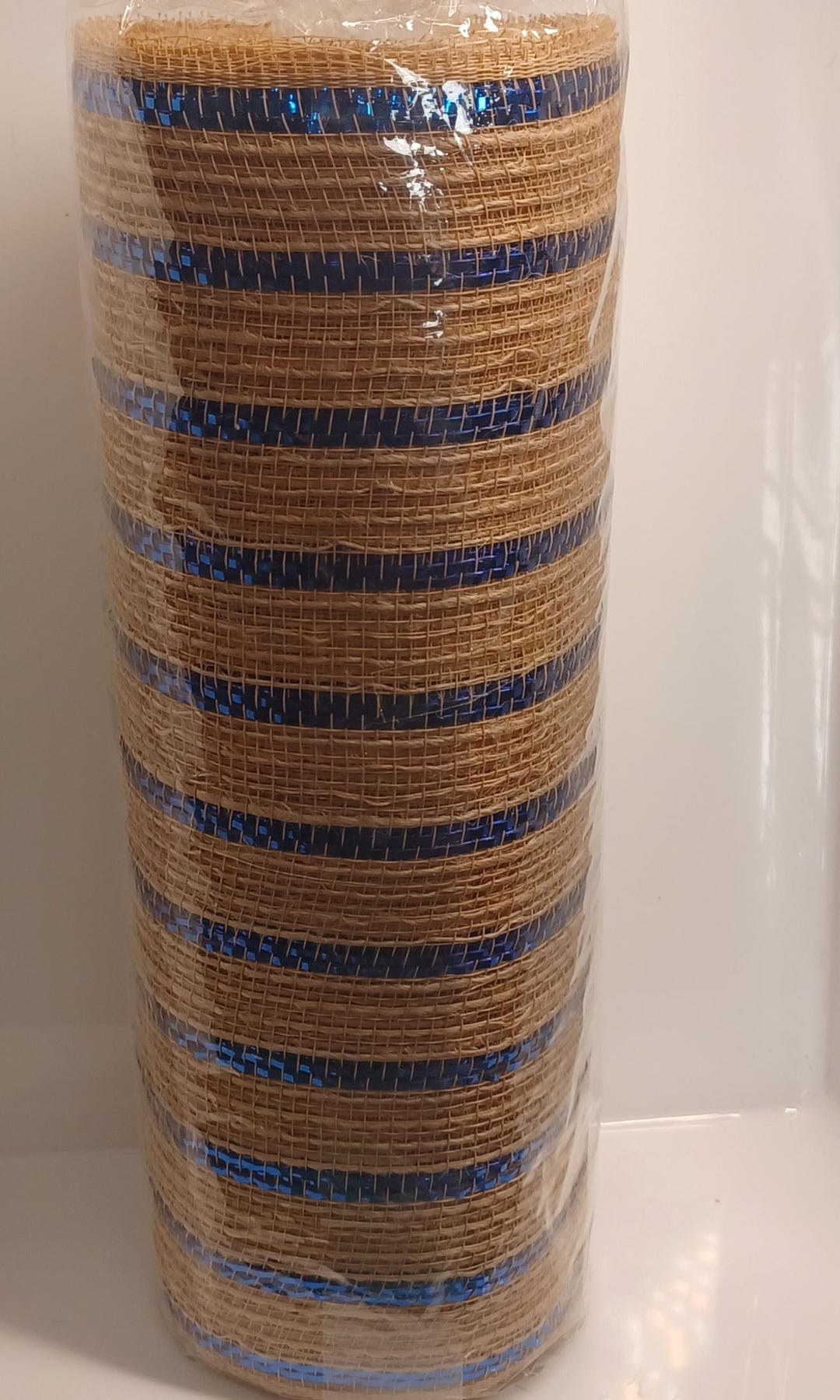 Jute Poly Mesh in Royal Blue and Natural Jute. Measures 10.5 Inches by ...