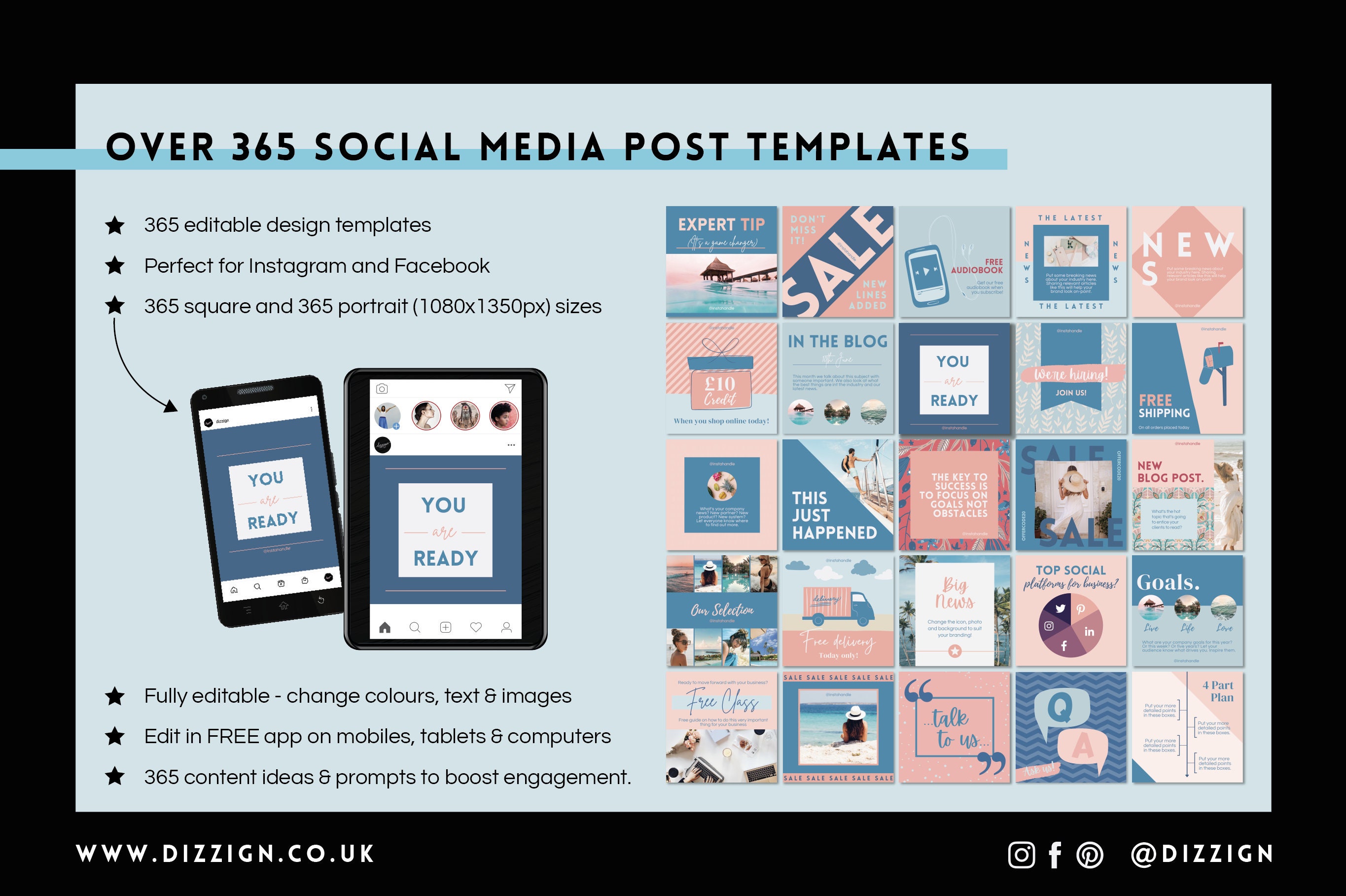 365 Editable Social Media Post Templates - Etsy