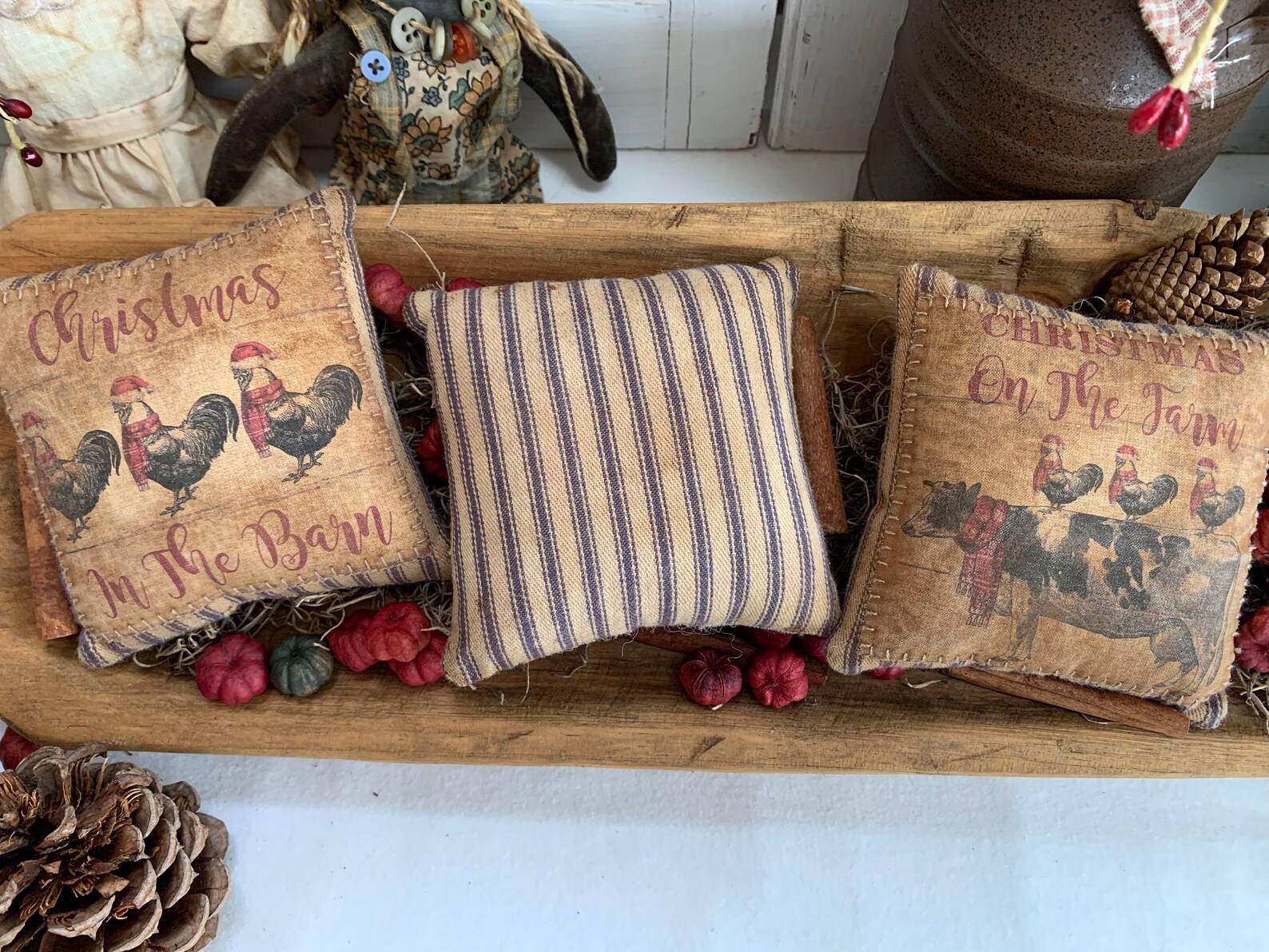 Set of 4 Primitive Pillow Tucks Farmhouse Christmas Pillow - Etsy