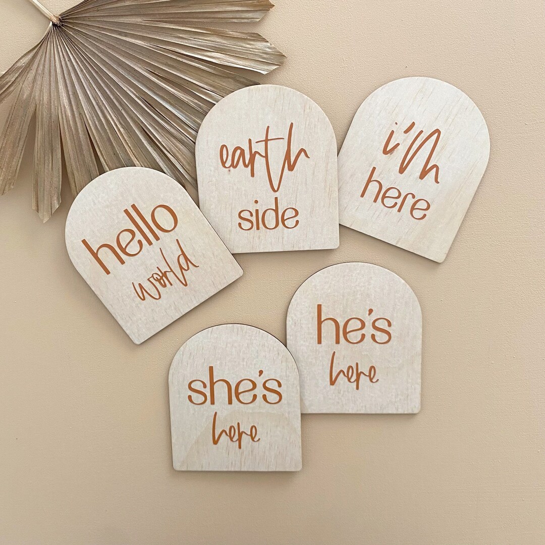 Arch Wooden Birth Announcement Sign | Baby Arrival Plaque | Boho Baby ...