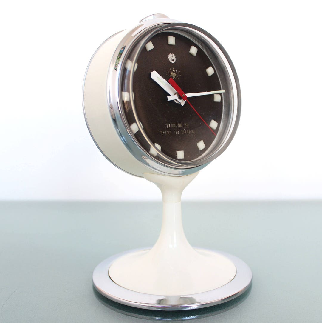 FIVE RAMS Alarm Mantel Clock UNUSUAL Top! Mid Century Chrome Rare ...