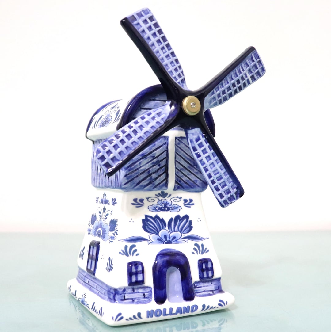 DELFT BLUE Porcelain Top Animated MUSICAL Feature Moving! Windmill ...