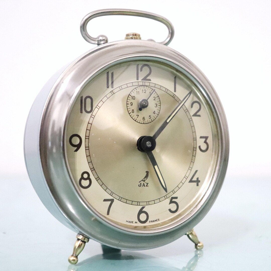 JAZ Mantel Alarm GORGEOUS Clock Vintage RECOATED 1950s Super Rare Steel ...