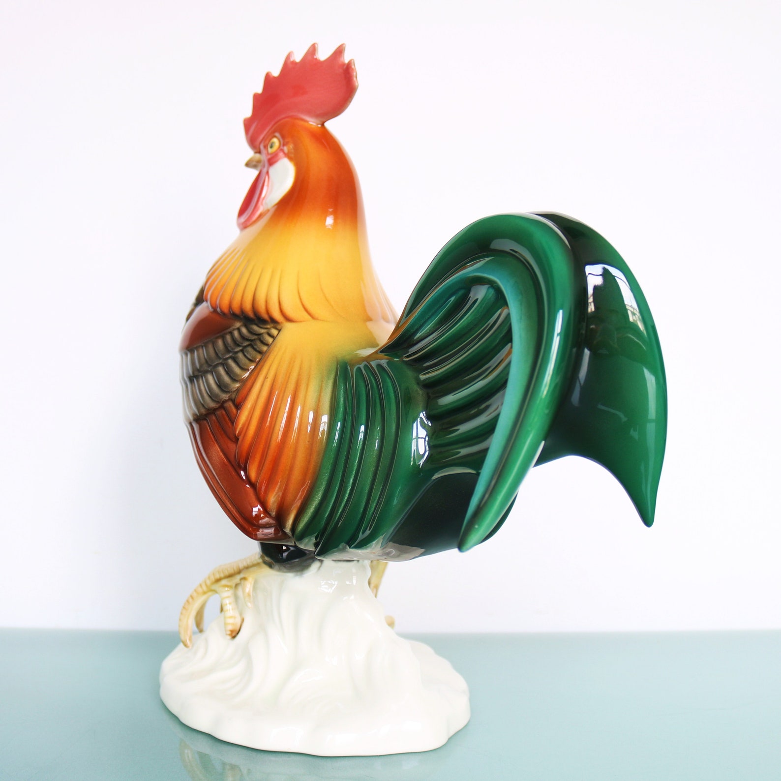 German GOEBEL Large ROOSTER UNDAMAGED Top Vintage Figurine Porcelain ...