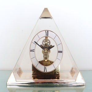 SKELETON Mantel Clock Vintage PYRAMID! Translucent!! Dome Transparent ...