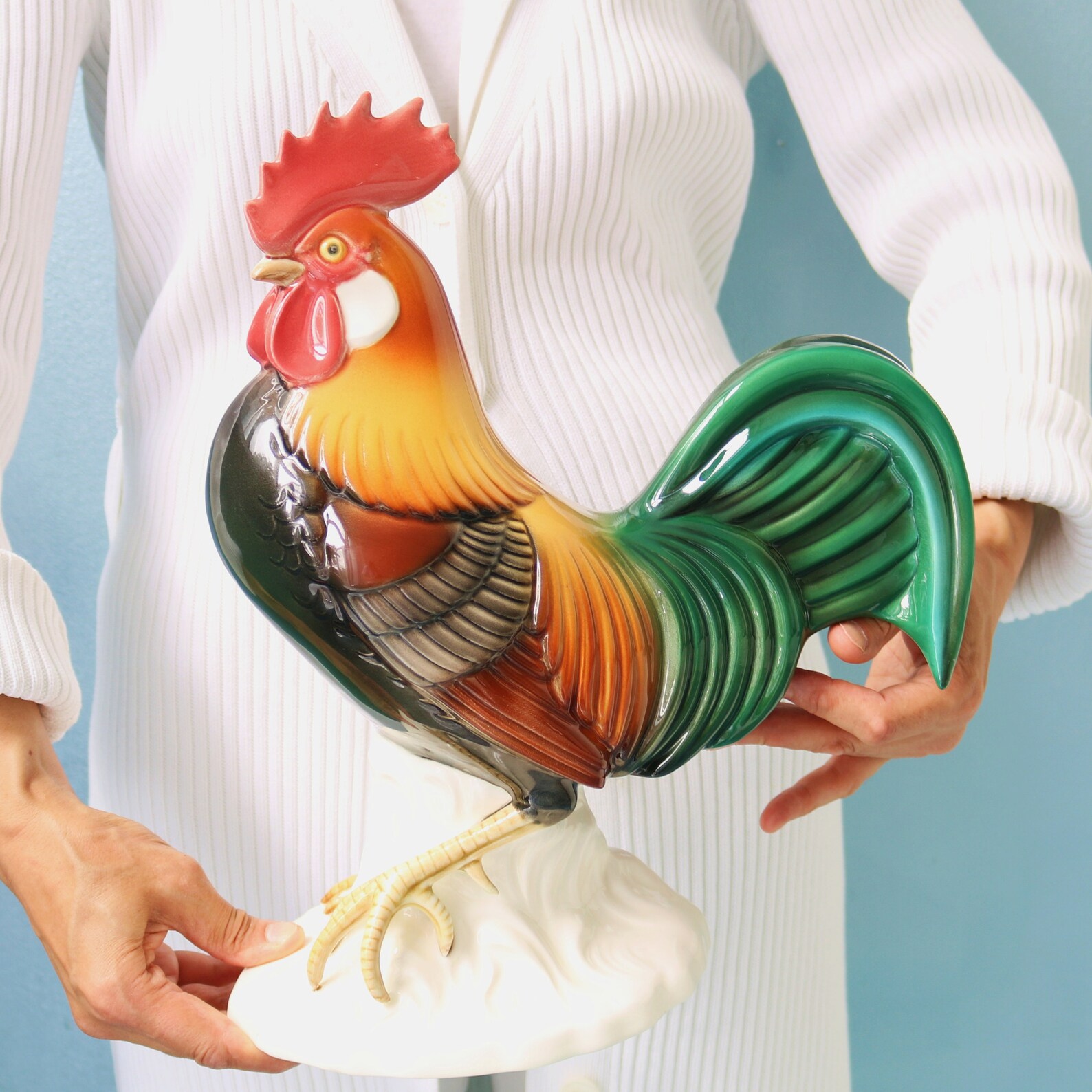 German GOEBEL Large ROOSTER UNDAMAGED Top Vintage Figurine Porcelain ...