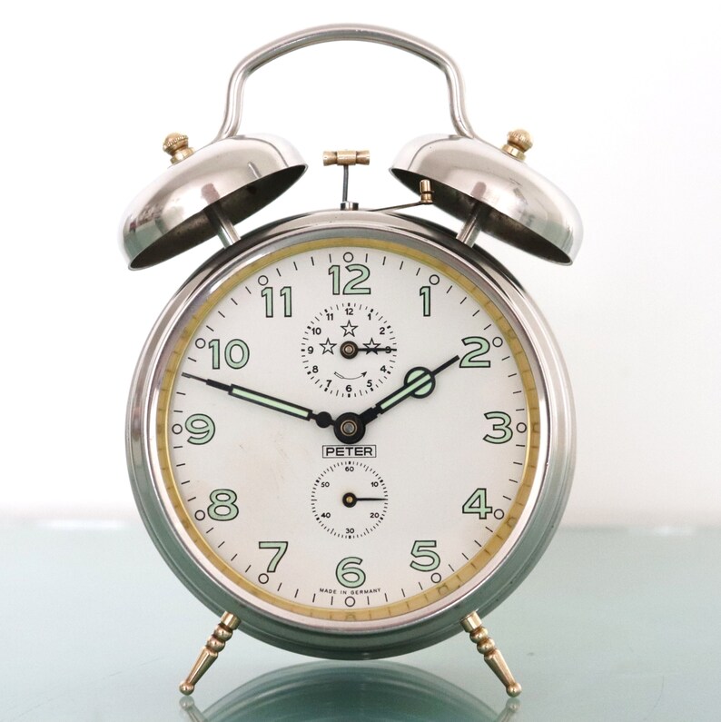 PETER Alarm Mantel Clock Chrome Vintage DOUBLE BELLS Germany - Etsy