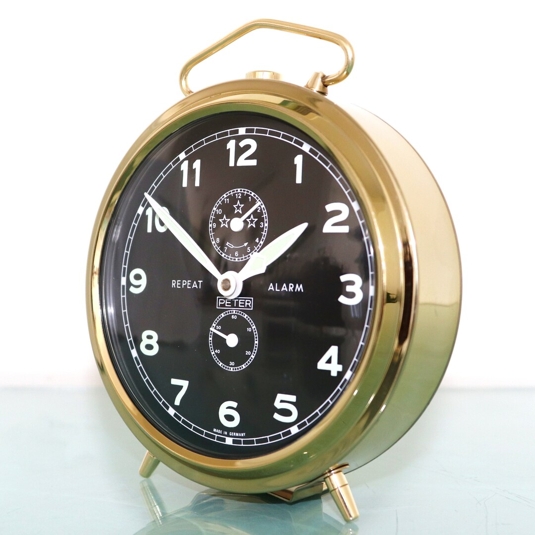 PETER REPEAT Alarm Mantel Top Clock XXL Vintage Gold Colour! Serviced ...