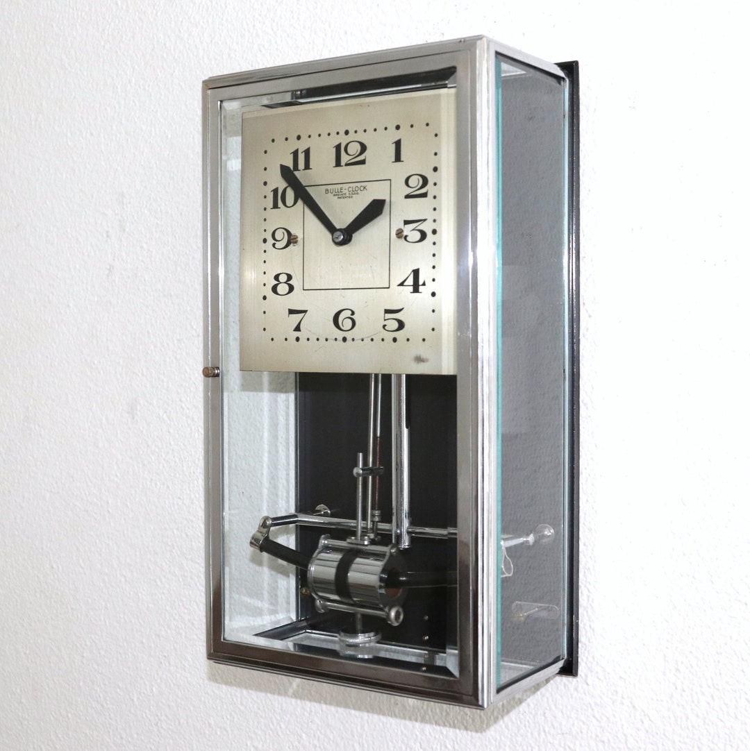 BULLE ELECTRIC C1938 Wall Top! Clock CHROME Antique French Translucent ...