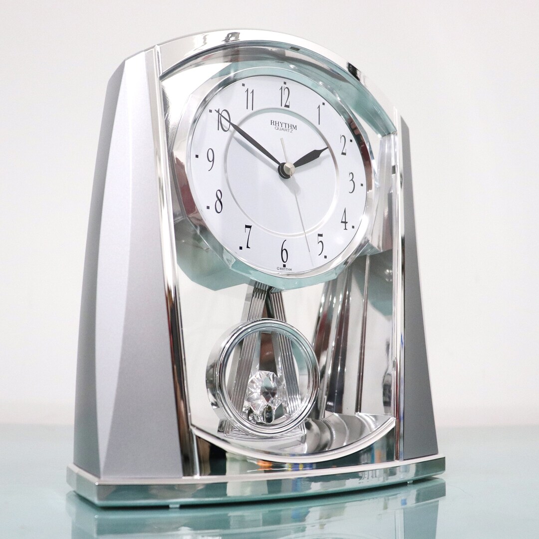 RHYTHM Mantel Translucent! Clock Vintage 1980s PENDULUM Motion! No ...